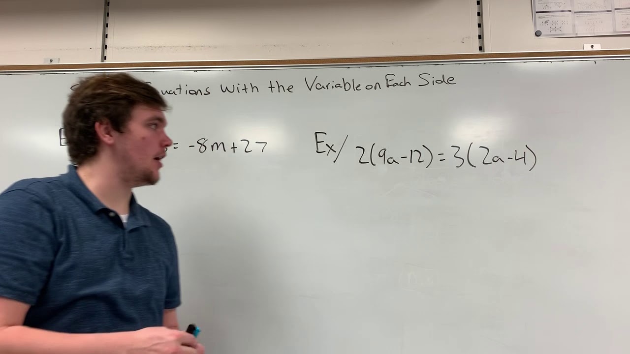 Algebra 1: Solving Equations with the Variable on Each Side - YouTube