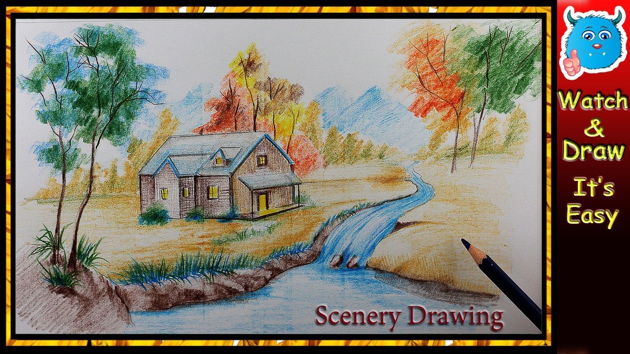Scenery Drawing Tutorial to Learn How to Draw Beautiful Scenery Easily ...