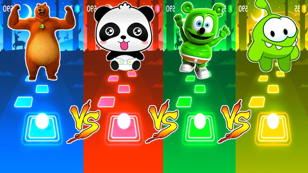 Grizzly and The Lemmings VS BabyBus VS Gummy Bear VS Om Nom - Tiles Hop ...