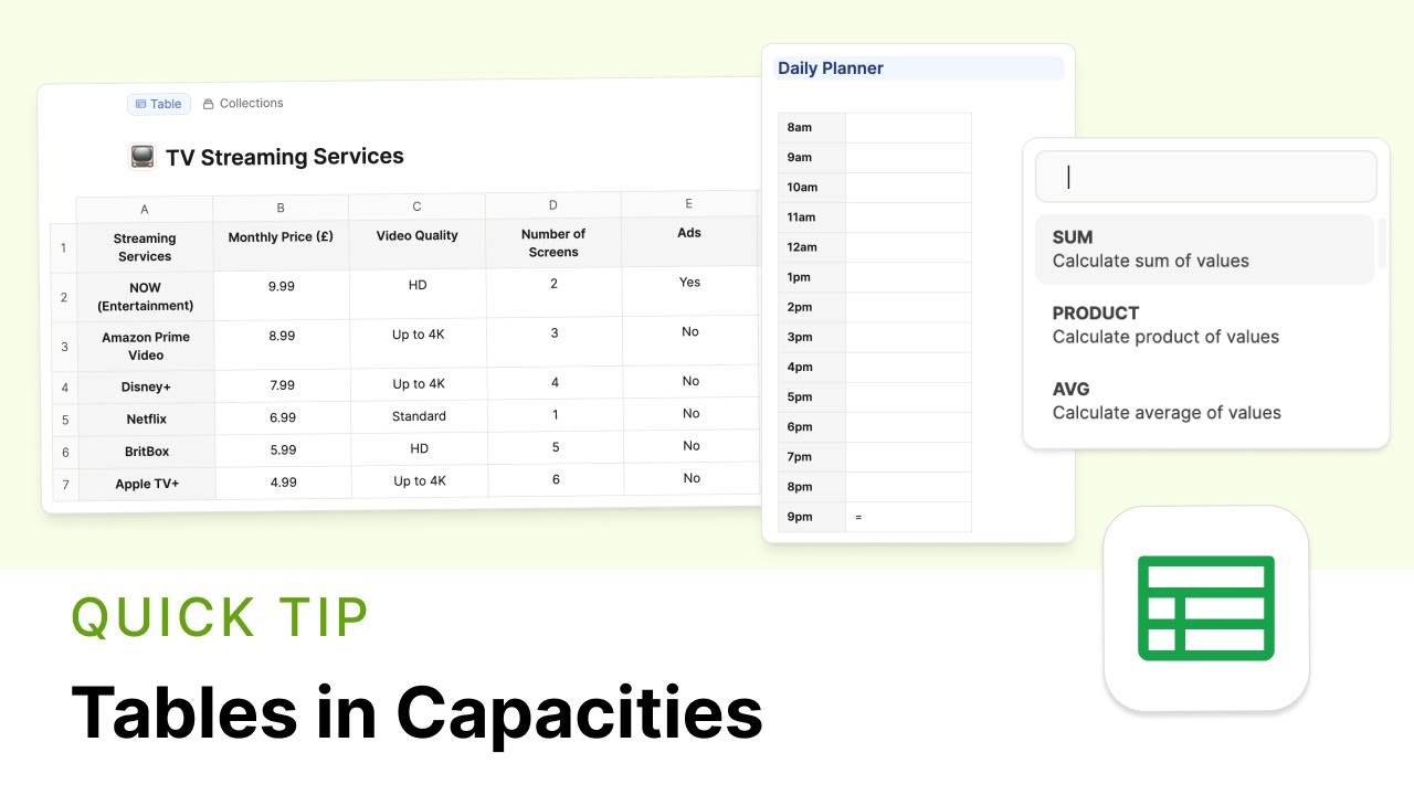 Introducing Tables in Capacities - YouTube