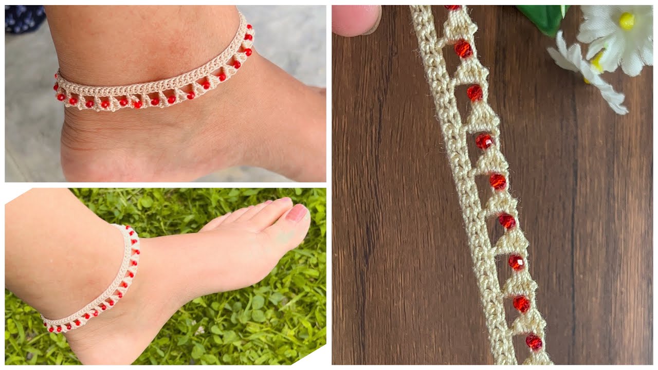 Luxury crochet anklet tutorial with beads | summer anklet with beads ...