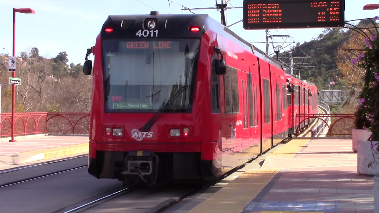 MTS Trolley - Siemens S70 Sycuan Green Line #4018 Departing Mission San ...