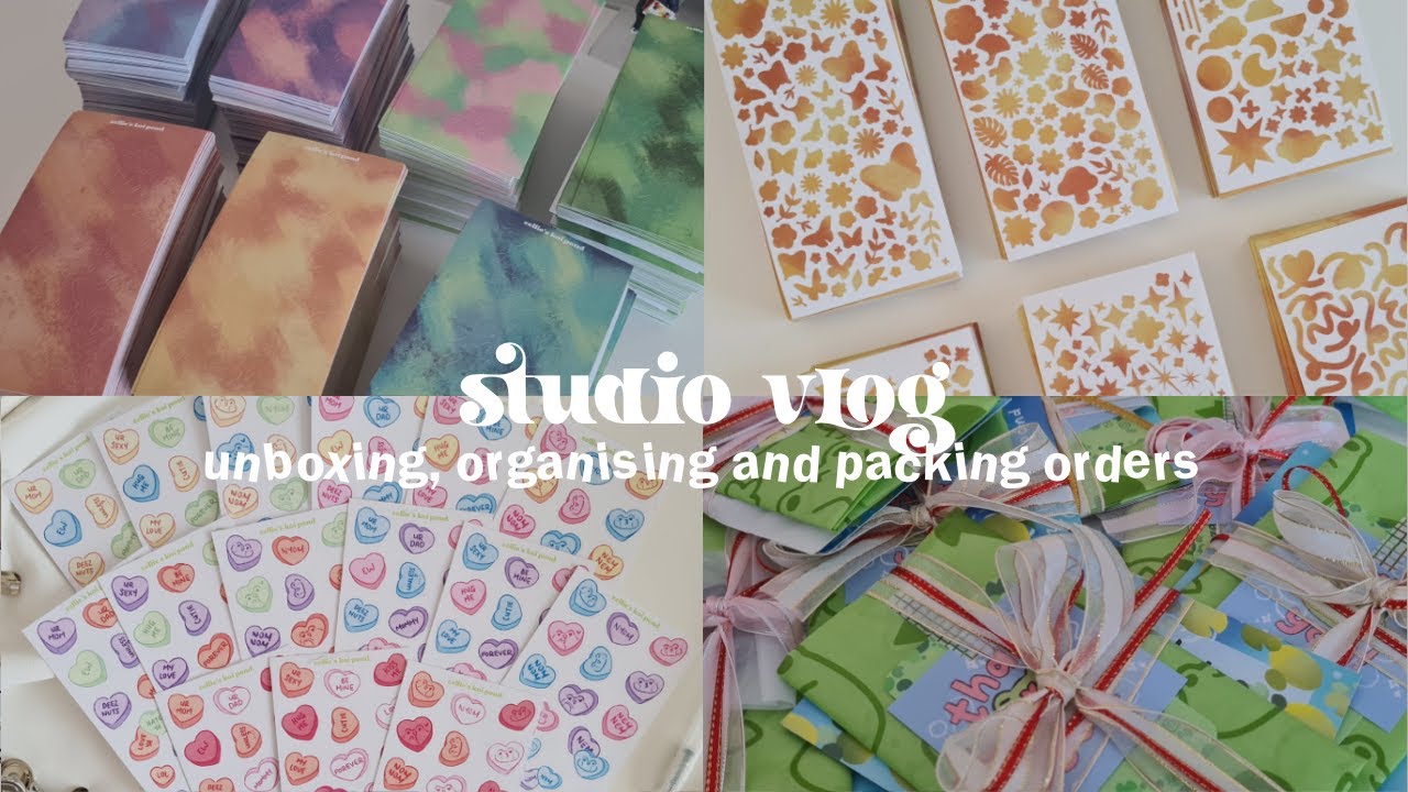 studio vlog | unboxing new deco stickers, organising studio, packing ...