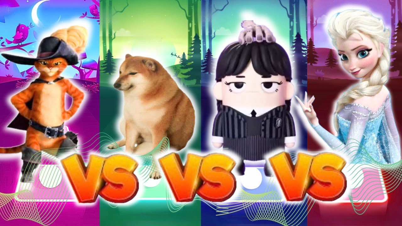 Puss in Boots 🆚 Doge Mem 🆚 Wednesday Sigma 🆚 Elsa Frozen Tiles Hop ...