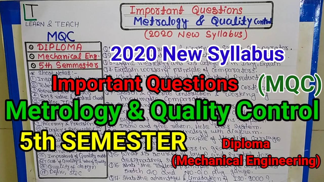 MQC(Important Questions) Metrology & Quality Control || 2020 New ...