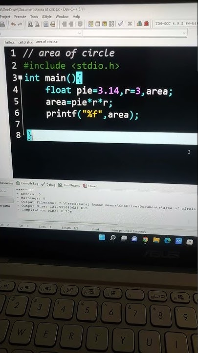 Area of circle in c for beginners.#shorts #coder #sucess #mehnat - YouTube