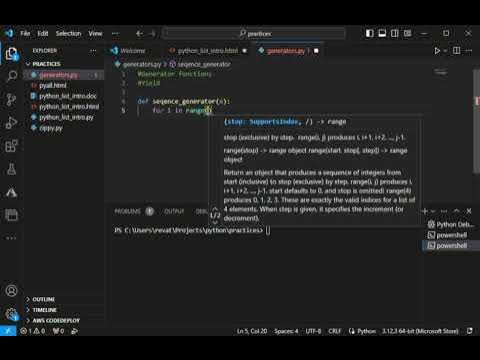 generators in python practices 1 (Visual Studio Code) - YouTube