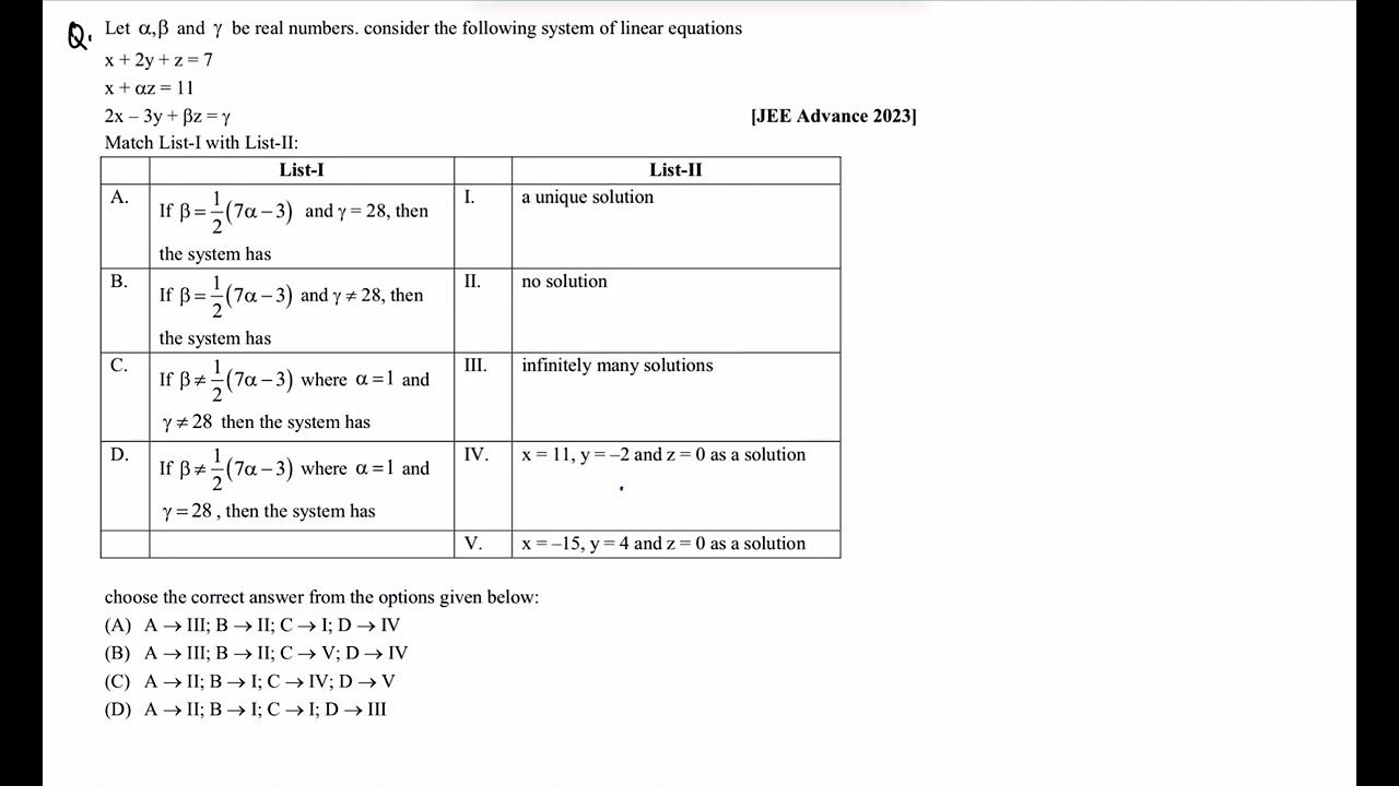 Let alpha,beta,and gamma be a real numbers consider the following system of linear x+2y+z=7;x+@z ...