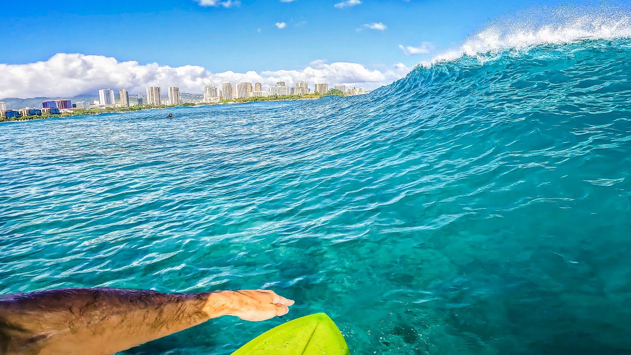 SURFING ALA MOANA ON A FISH | South Shore Always Provides | RAW POV ...