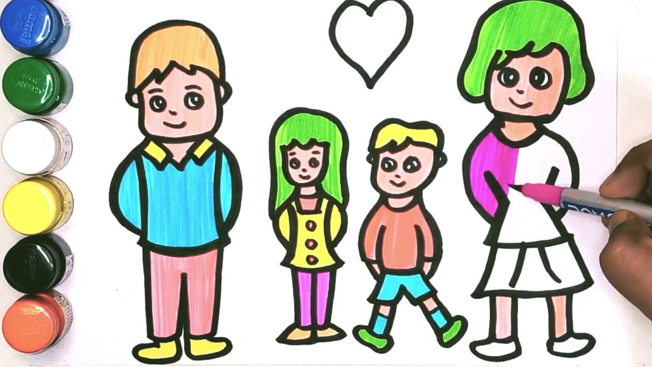 Family Drawing, Coloring and painting for kids and Toddlers l How to ...