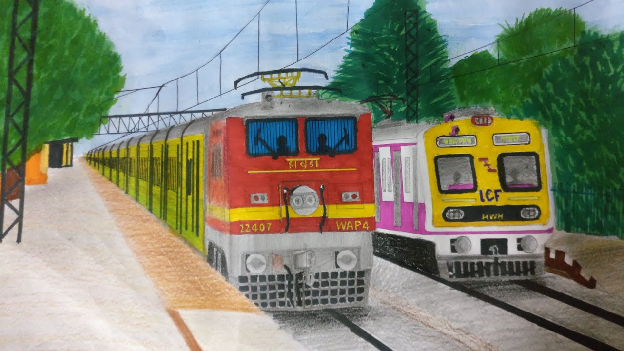 Sealdah duronto overtaking Medha EMU Sketch: Step by step, how to draw ...