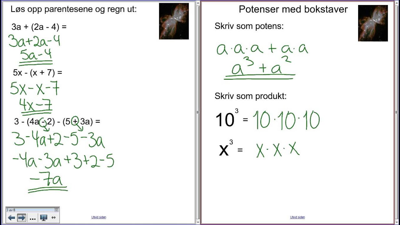 Algebra med parenteser og potenser 1 - YouTube
