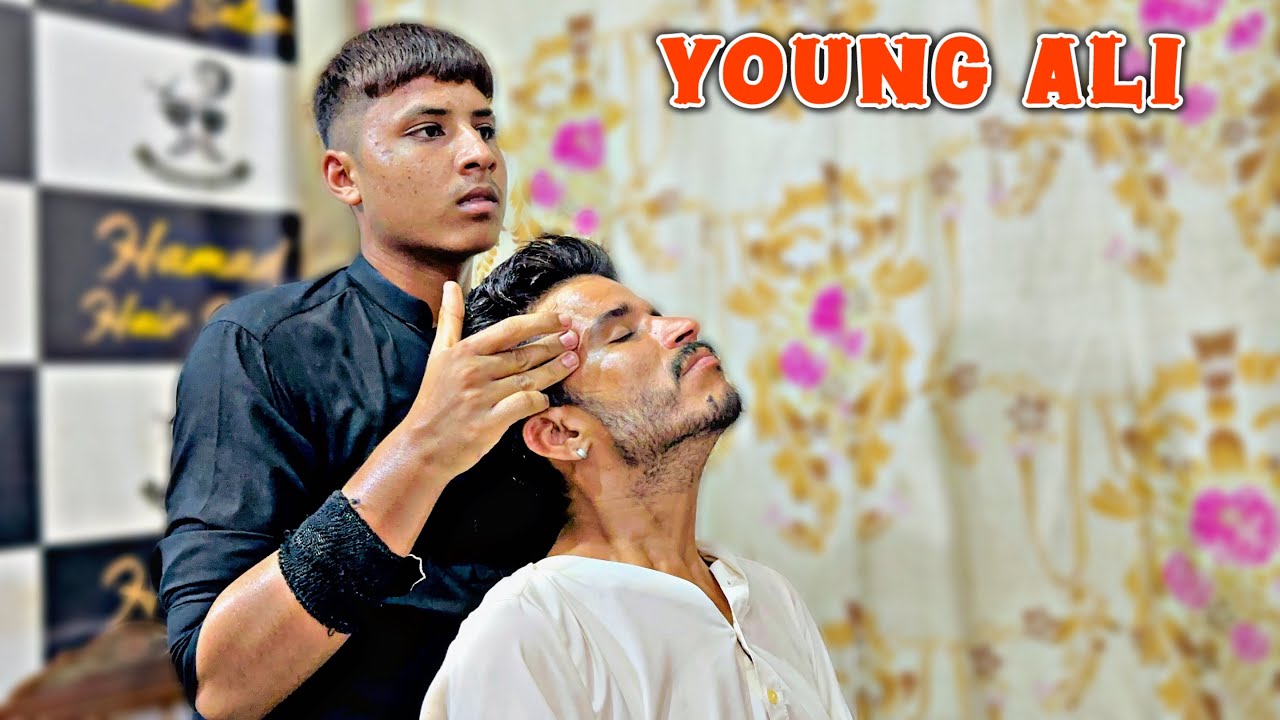 ASMR Pakistani 🇵🇰 Young Barber 💈 Ali Amazing Head & Back Massage ...