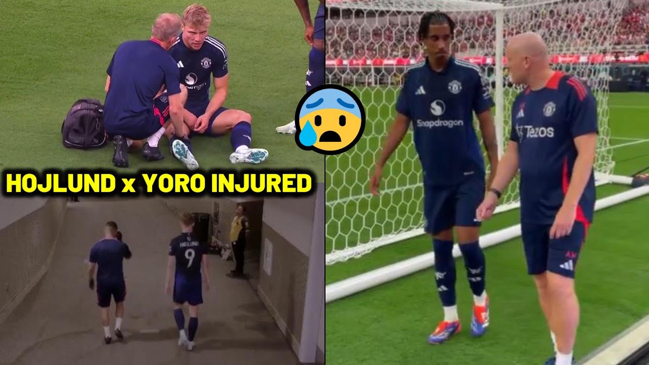 Sad moments as Hojlund and Leny Yoro injury vs Arsenal - YouTube