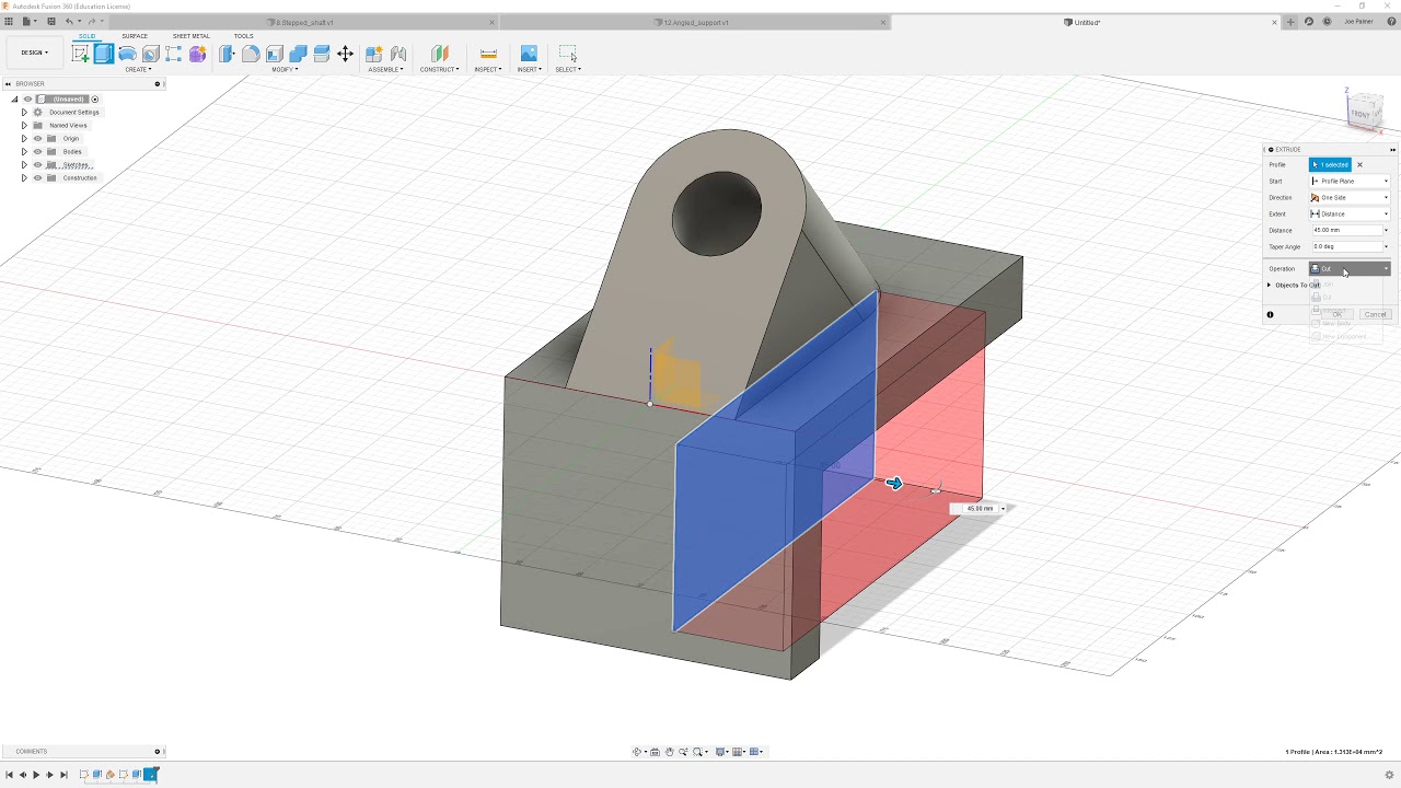 Fusion 360 Modelling - Angled Support - YouTube