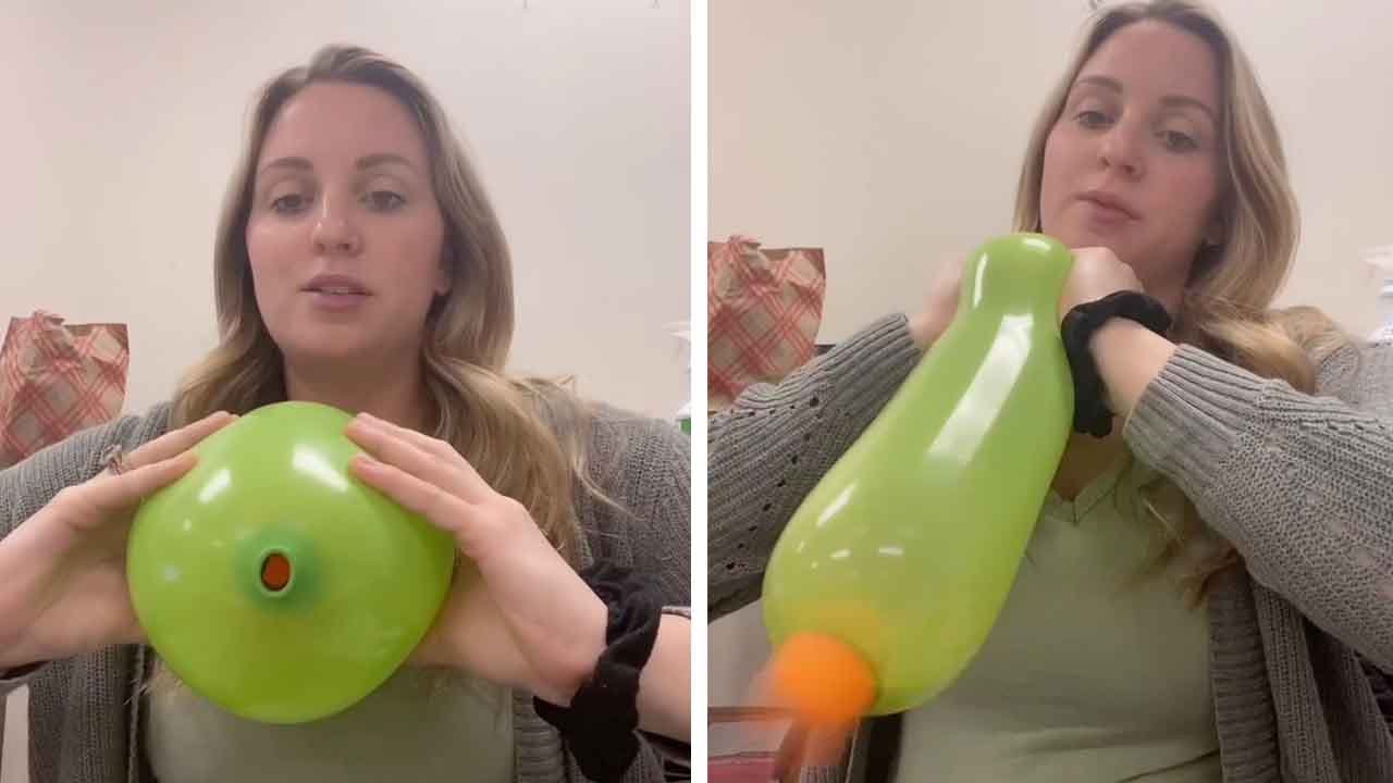 Teacher Uses Balloon And Ball To Demonstrate Labour - YouTube