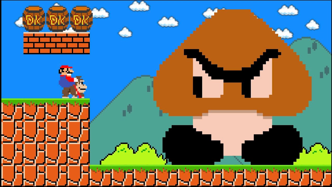 Giant Goomba vs Mario and Donkey Kong in Super Mario Bros - YouTube