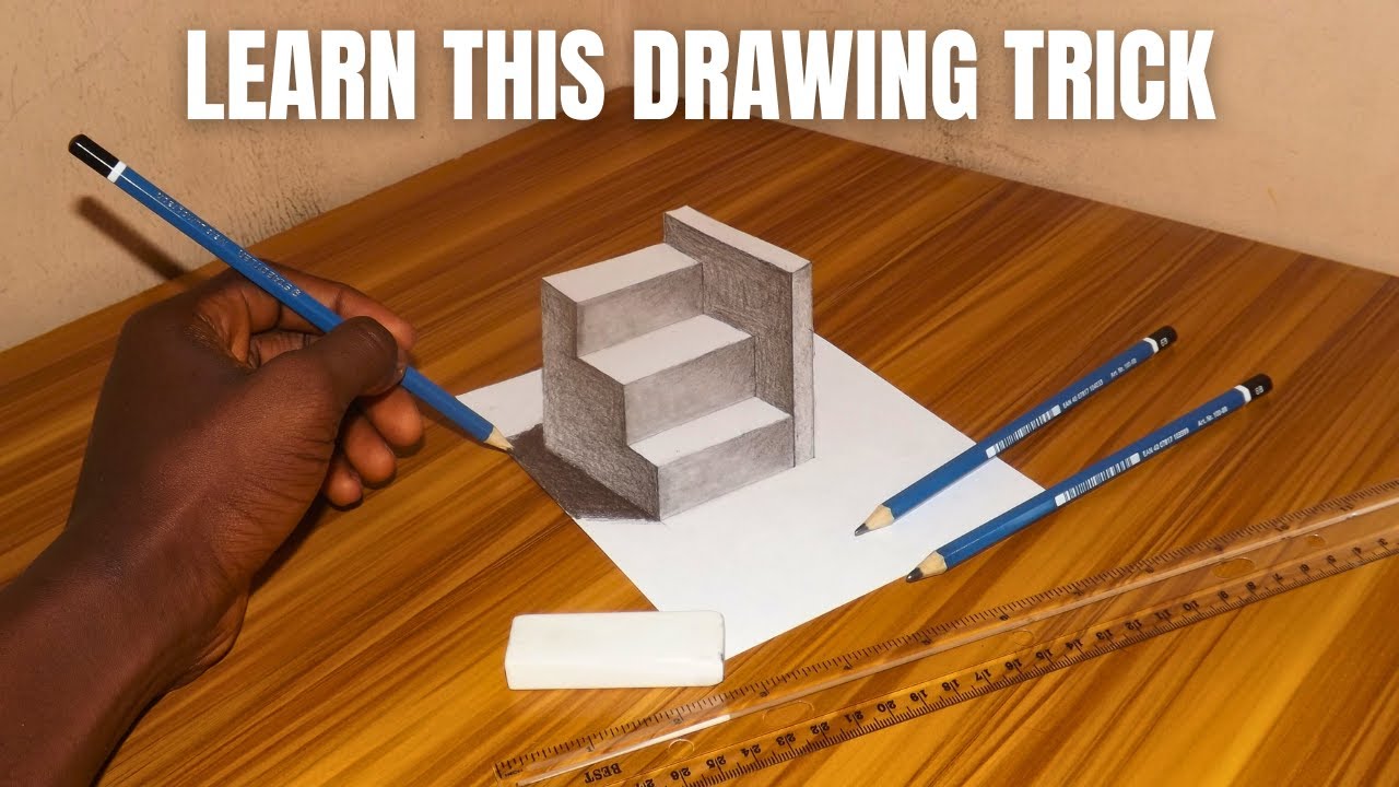 3D Drawing Pencil "STAIRS" on Paper - Trick Art - Magic Illusion ...