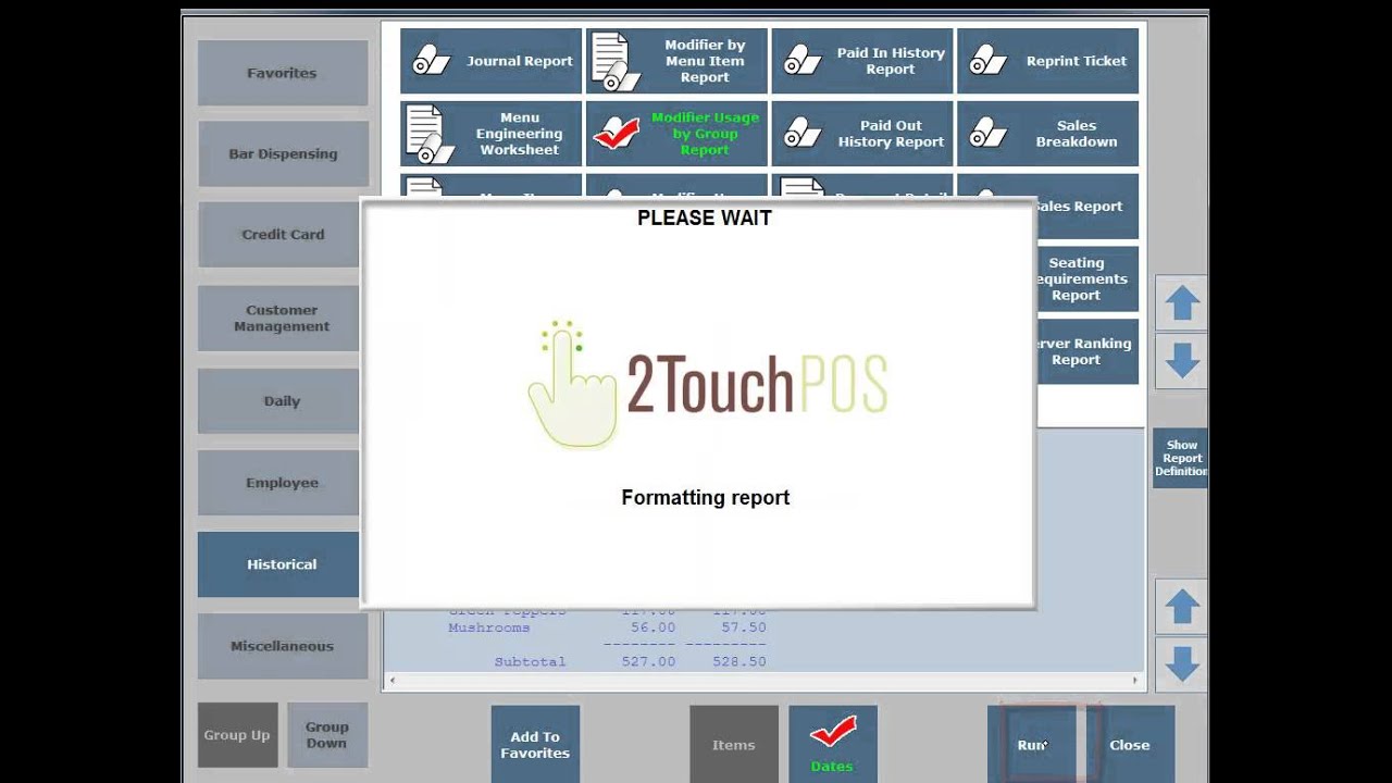 2TouchPOS Functionality of the Modifier Usage by Group Report - YouTube