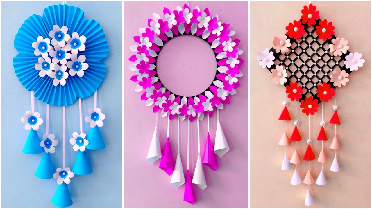 3 Easy and Beautiful Wall Hanging / Colour Paper Craft Home Decoration ...