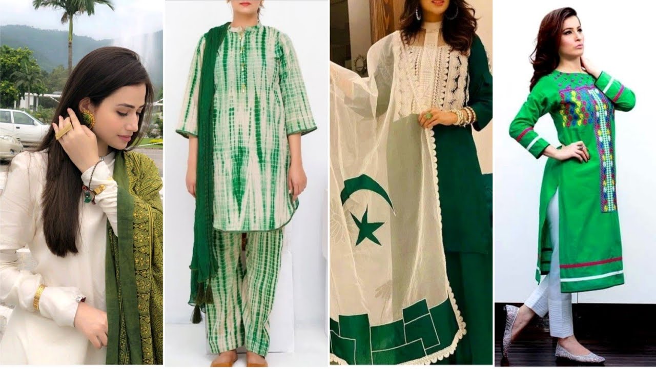 14 August dress designs 2023 | New Green and white frock designs | 14 ...