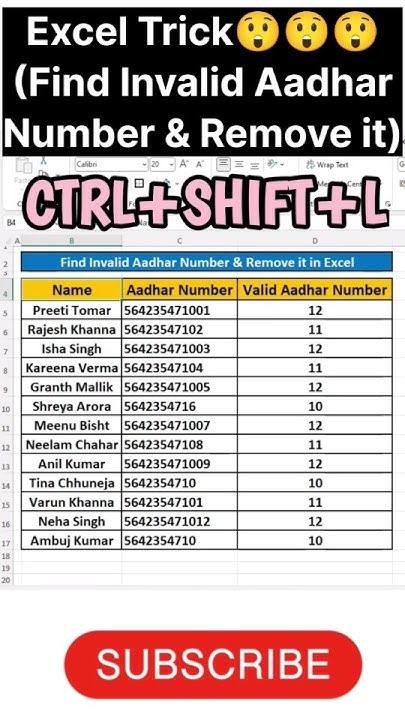 ExcelTrick😲#Find Invalid Aadhar Number & Remove it#excel#excelformula#exceltips#exceltutorial# ...