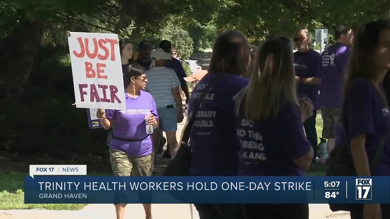 Trinity Health workers hold 1-day strike - YouTube