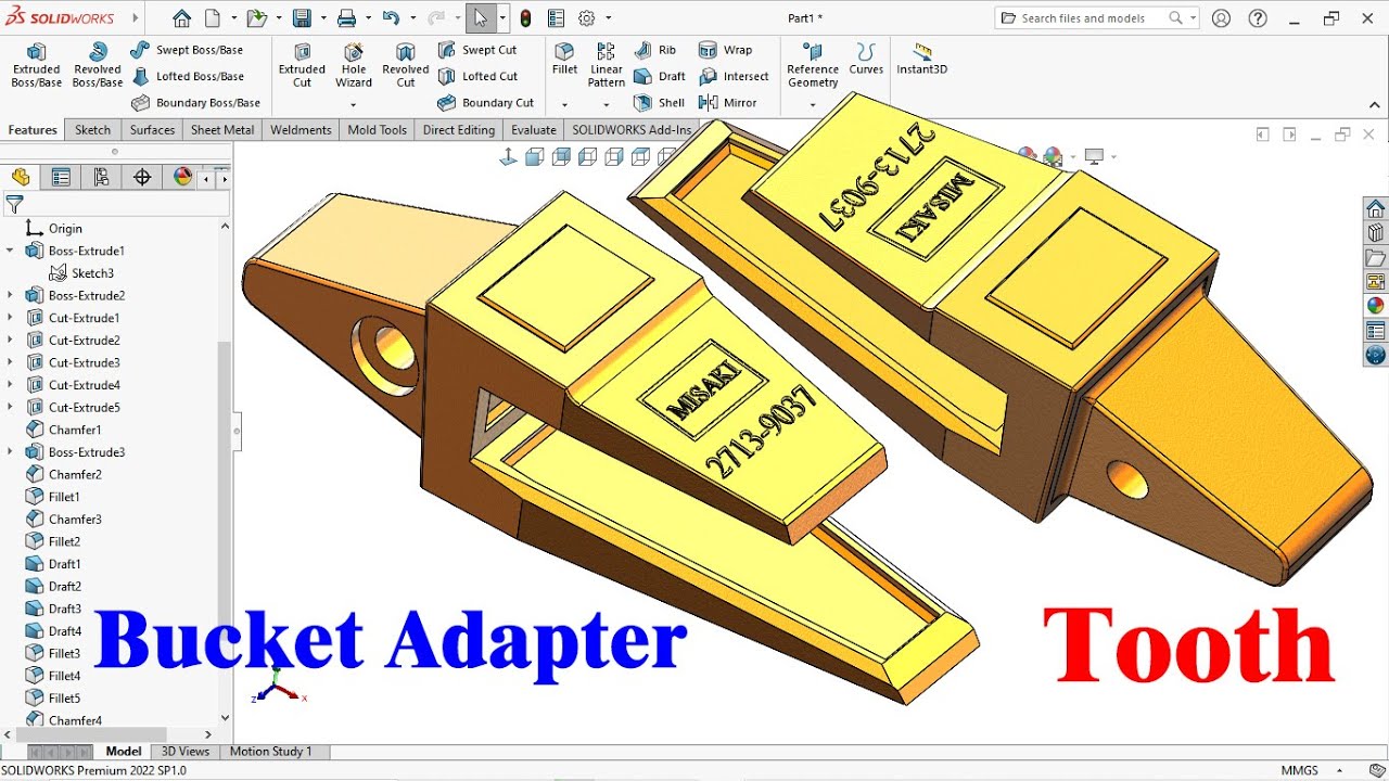 Design of Excavator Bucket Adapter (Tooth) in Solidworks - YouTube