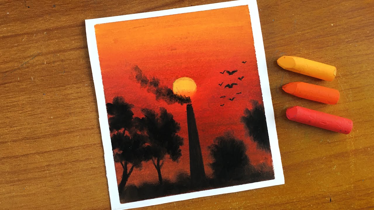 Simple Oil Pastel Sunset Painting for beginners | Oil Pastel Drawing ...