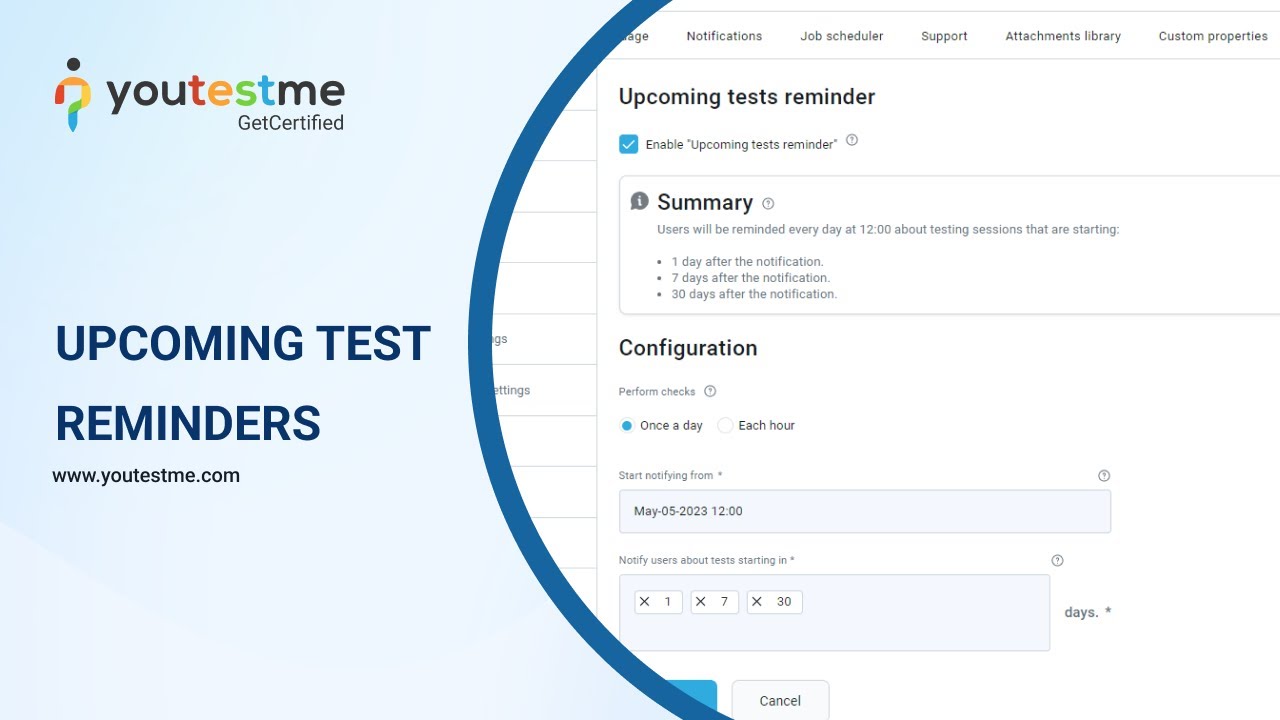 YouTestMe GetCertified 11.3 - Upcoming Test Reminders - YouTube