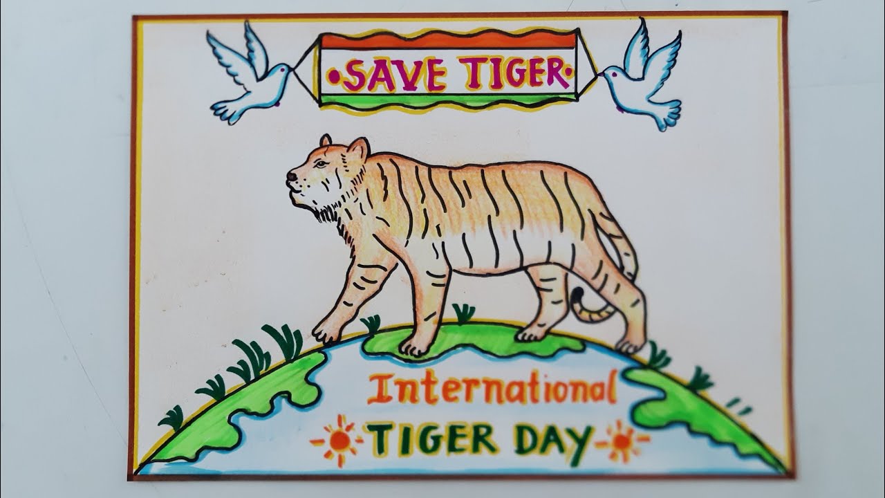 International Tiger Day Drawing//World Tiger Day Poster Drawing//How to ...
