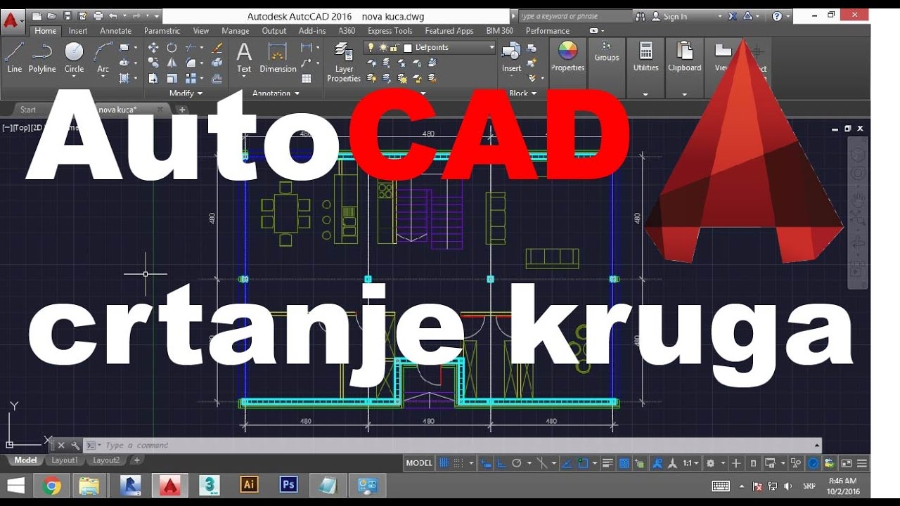 AutoCAD 2016 tutorijal 2.3 Crtanje kruga - YouTube