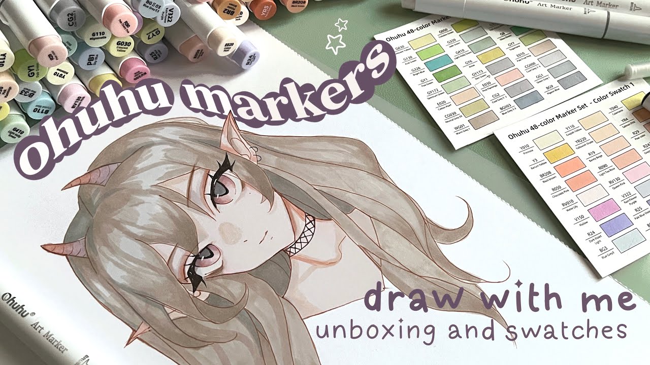 OHUHU markers ♡ draw with me real time process painting - YouTube