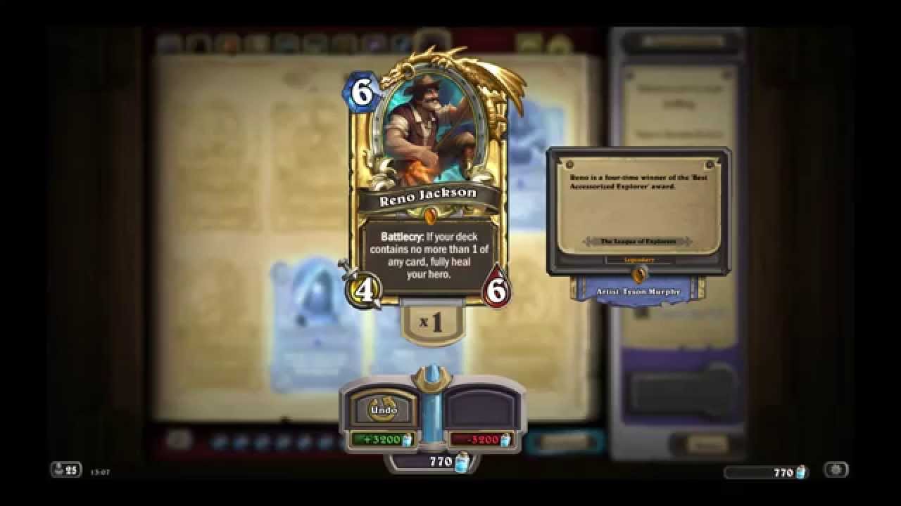 Reno Jackson HD Hearthstone Legendary Golden Card Spotlight - YouTube