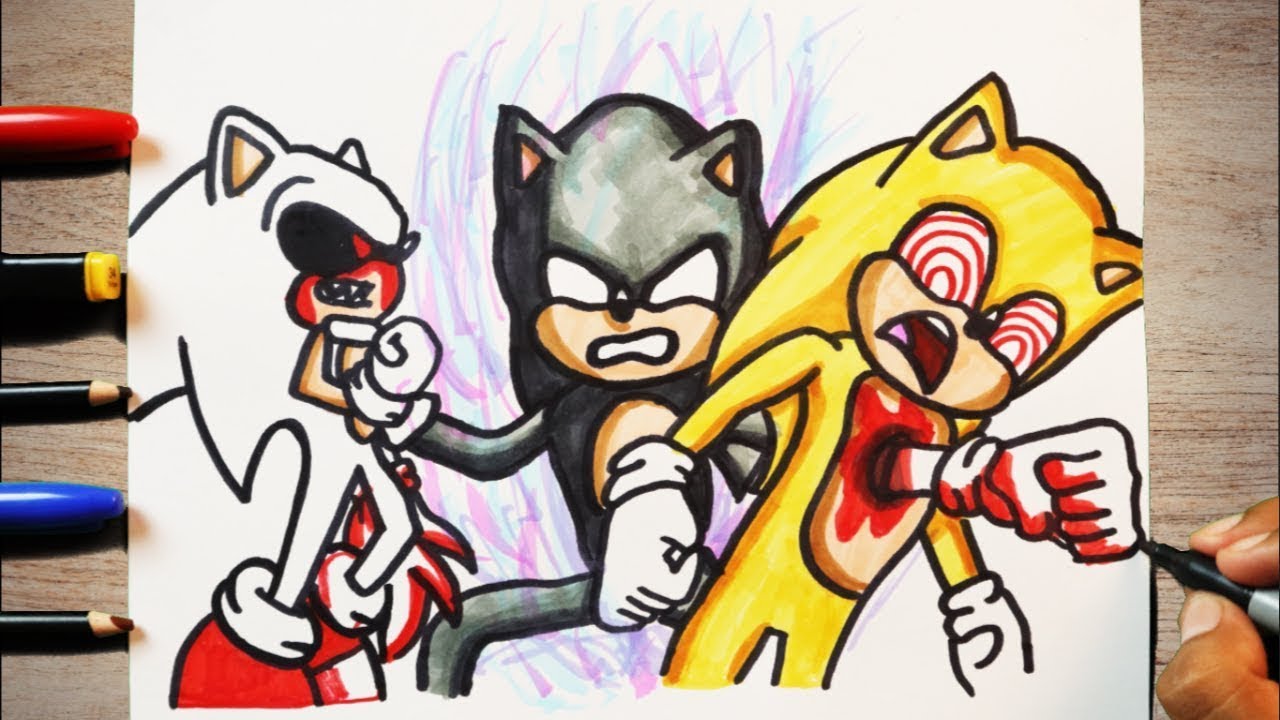 COMO DESENHAR O HYPER SONIC VS SONIC.EXE E FLEETWAY SONIC - YouTube
