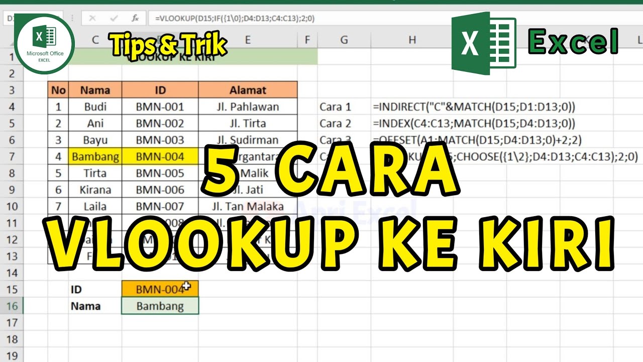 rumus vlookup dari kanan ke kiri - YouTube