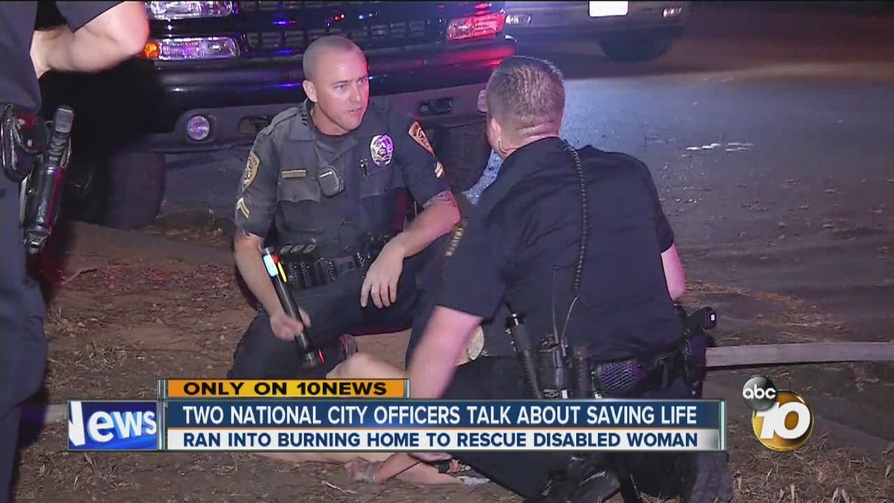2 National City police officers credited with saving woman's life - YouTube