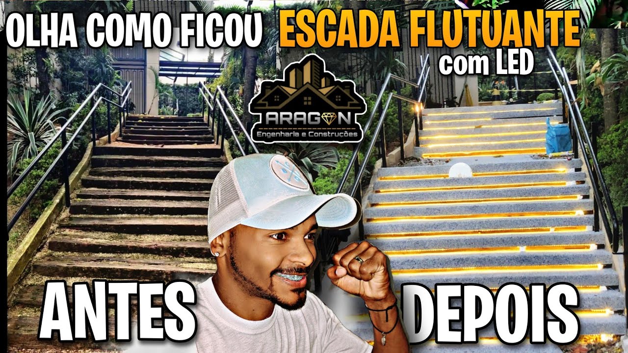 FINALIZAÇÃO DE ESCADA FLUTUANTE COM LED, REVESTIDA COM FULGET ...