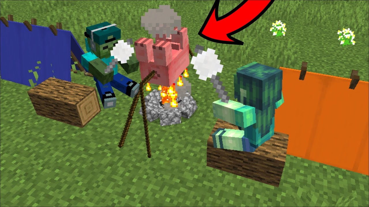 Minecraft CAMPING WITH ZOMBIE MARK AND MARIE !! BE CAREFUL OF BEARS ...