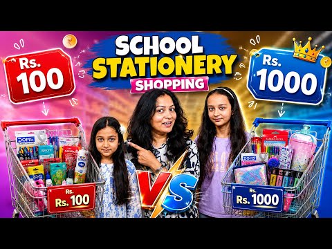 ₹100 Vs  ₹1000 STATIONERY SHOPPING CHALLENGE  🛍️🤩✨️ | School Stationery Shopping | Aayu and Vanu