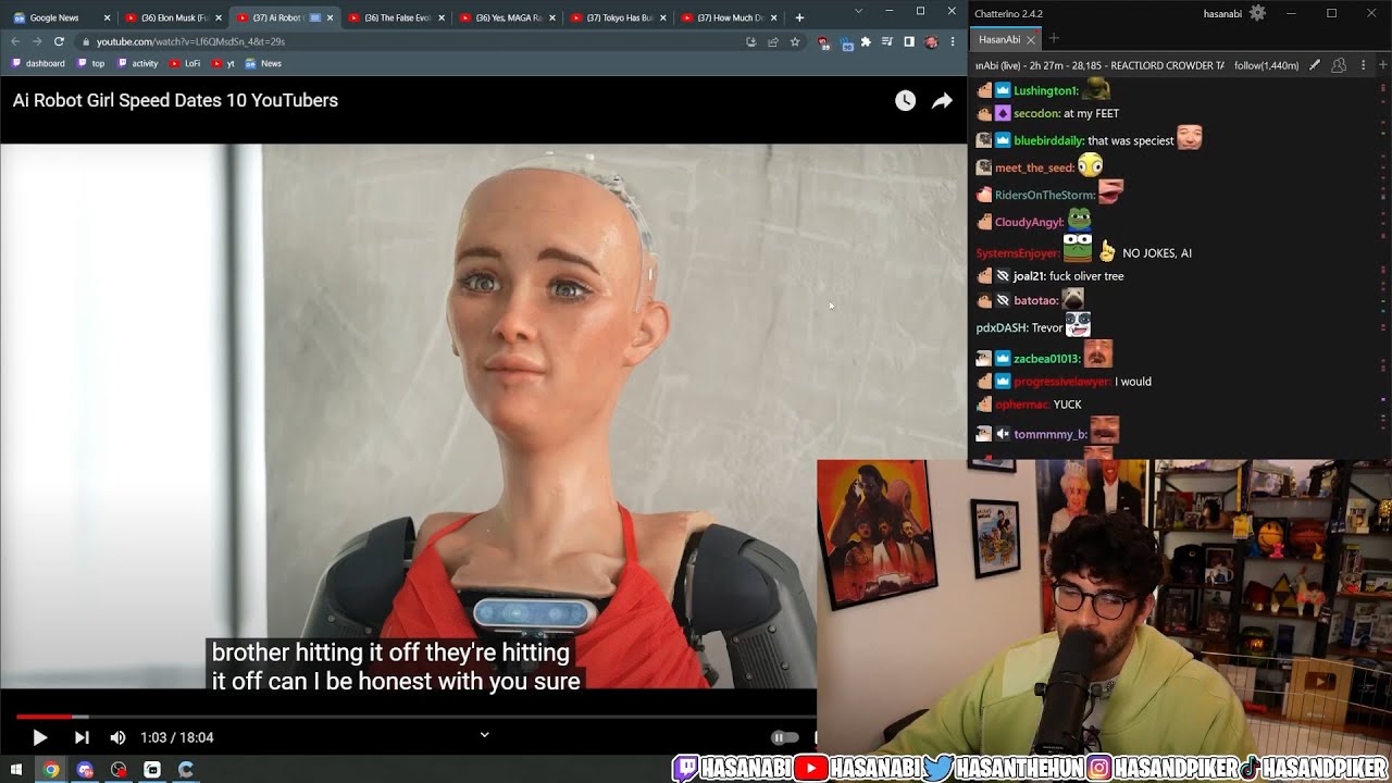 Hasan Reacts To Himself Rizzing Up A Robot | @airrack - YouTube