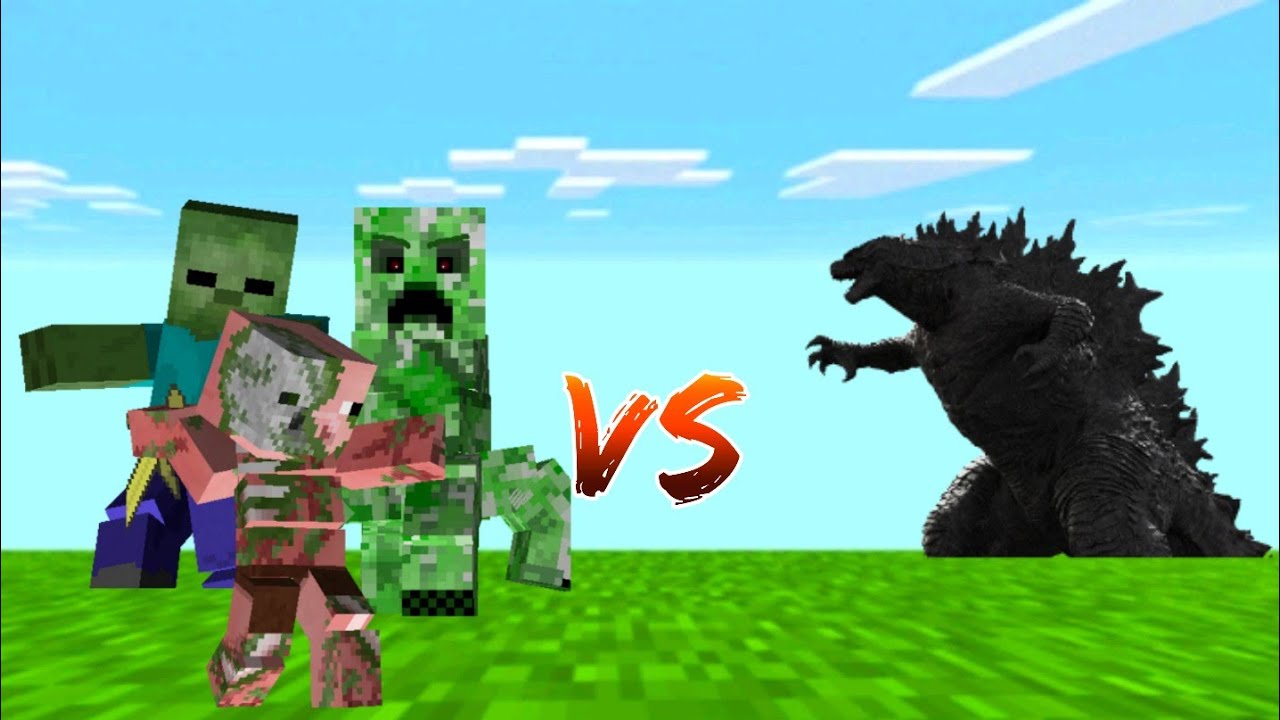 Godzilla vs Zombie Titan, creeper Titan, zombiepigman Titan (mcpe mob ...