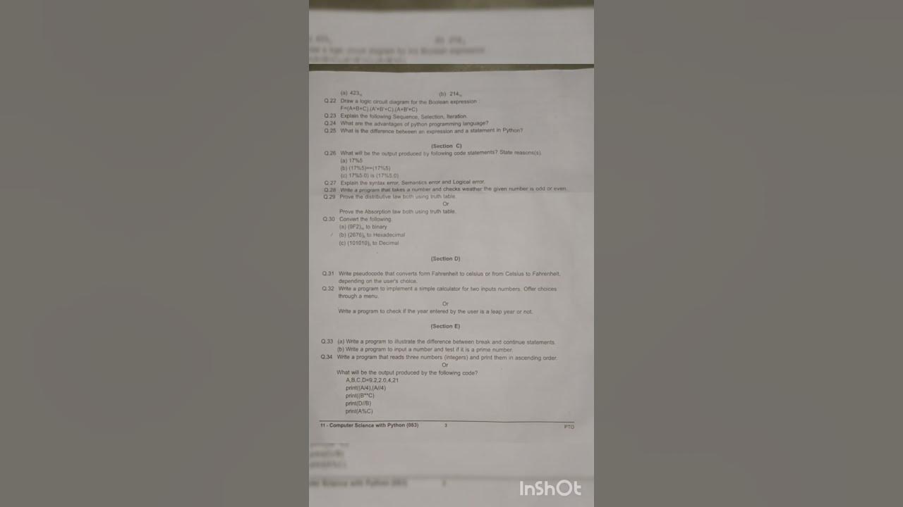 Class 11 computer science half yearly question paper 2024-2025 # ...