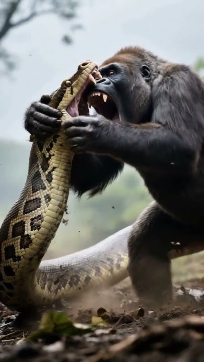 Gorilla vs Python #2 #wildlife #ai #shorts - YouTube