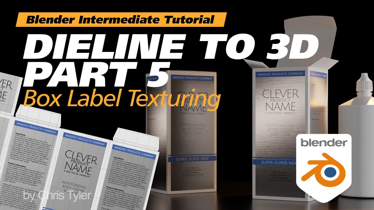 Dieline to 3D, part 5. Setting up the box label texture - YouTube