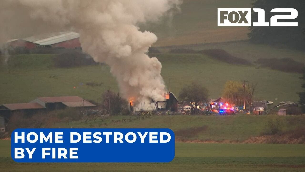 Crews battle fully-involved house fire in North Plains - YouTube