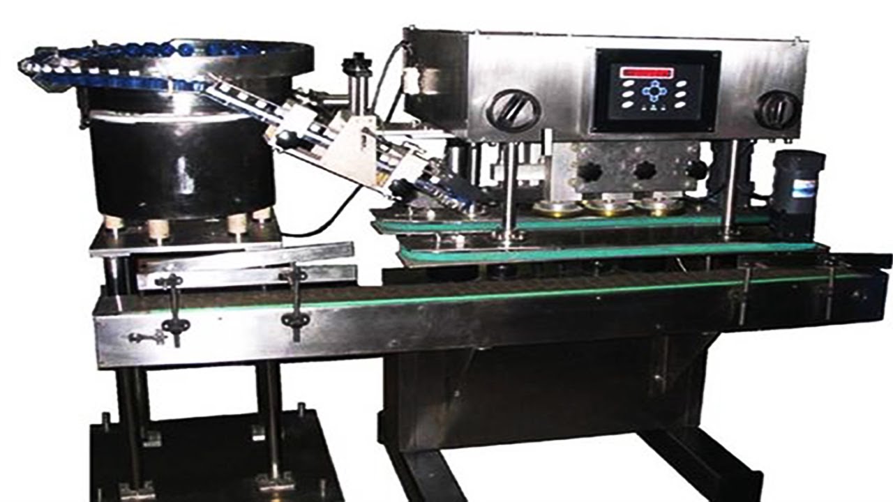 automated caps feeding falling system screw capping machine linear screw capper equipment - YouTube