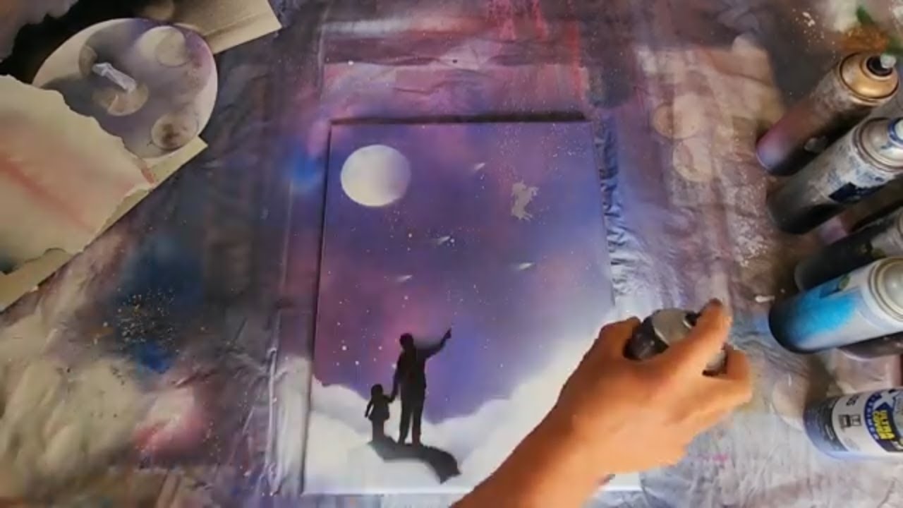 This dad shows his daughter the stars - spray paint art - YouTube