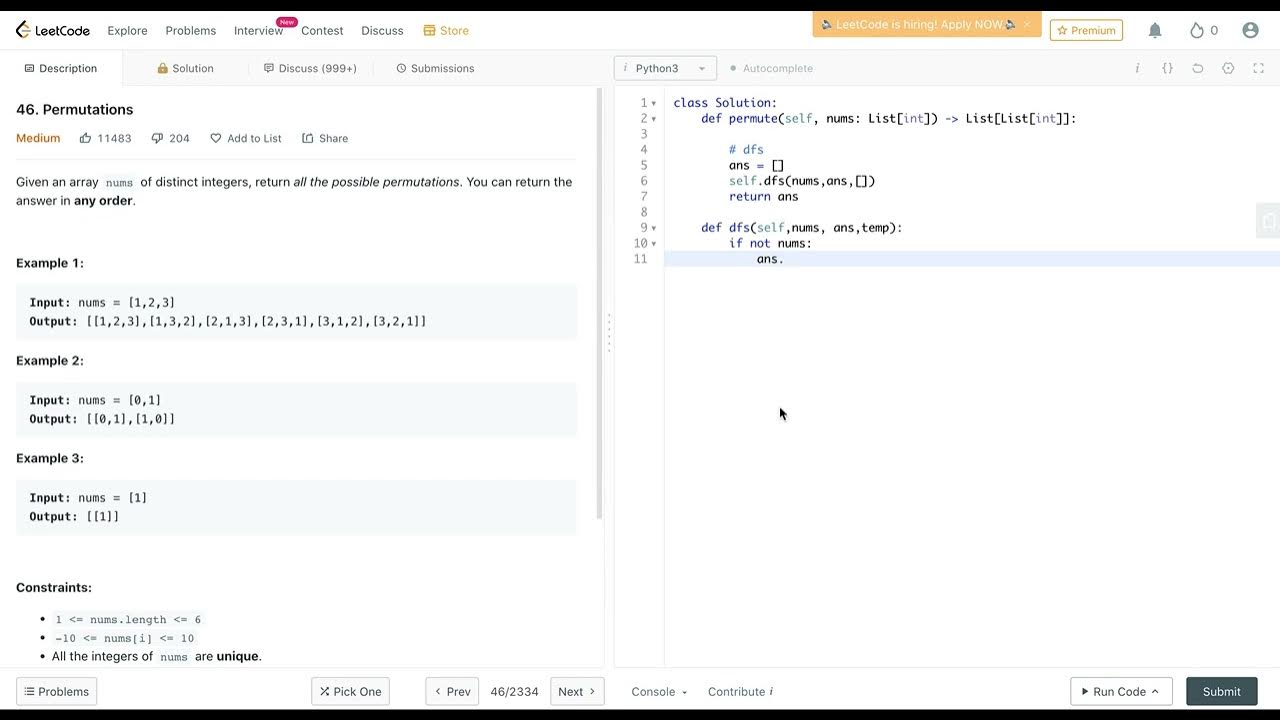 Leetcode 46 Permutations Python Youtube