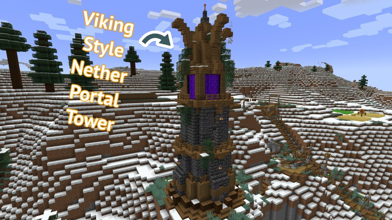 Viking style nether portal tower | Minecraft survival time lapse series ...